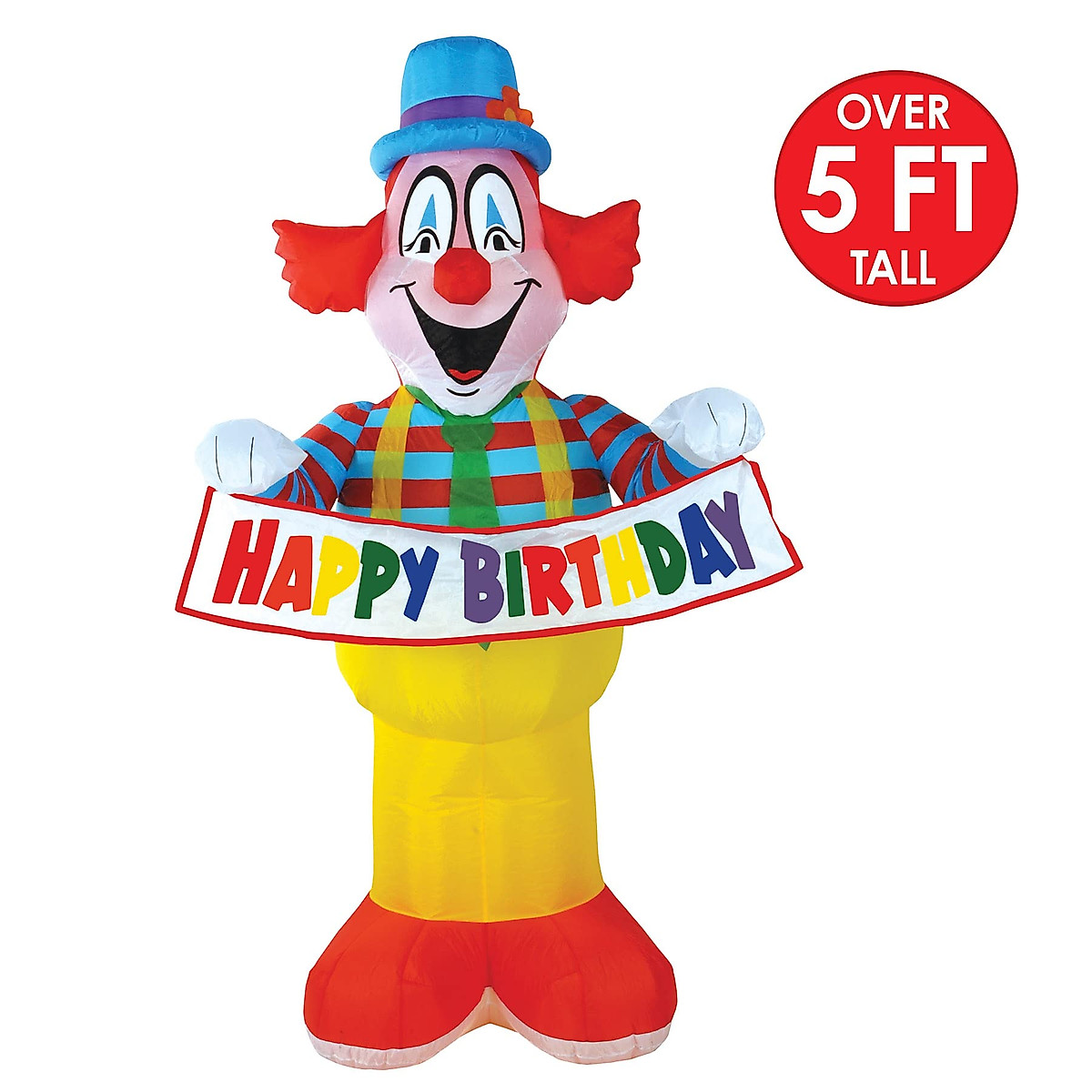 Beistle 5 FT 10 in Light-Up Jumbo Inflatable Clown Happy Birthday Party Decoration with LED Lights Blow Up Yard Decor, Indoor/Outdoor Use