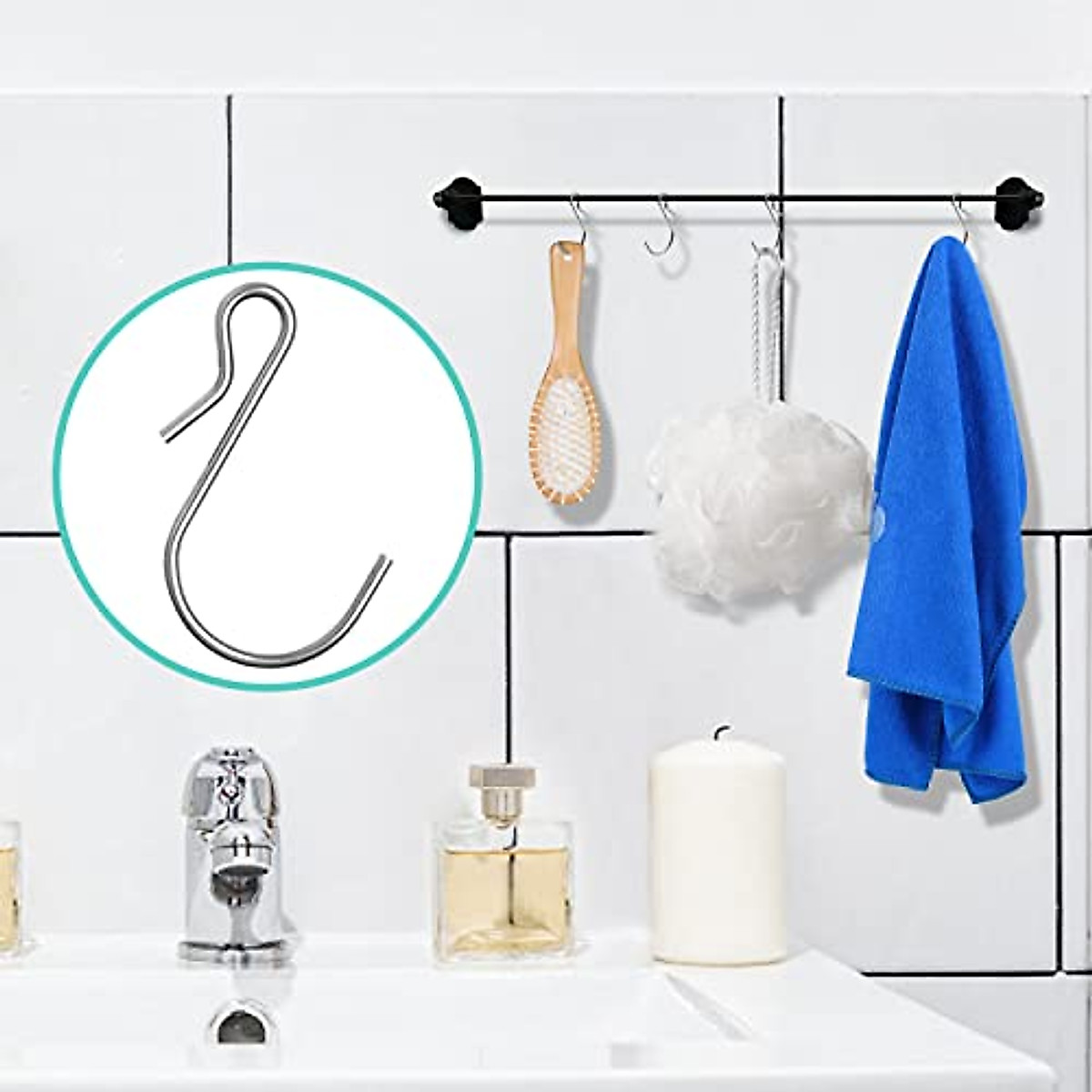 Qfeley Small S Hooks Stainless Steel, 100pcs S Shaped Metal Hooks Stainless Steel S Clip Hangers Connectors Christmas Ornaments Hanging Hooks for Christmas Wire Shelving Bathroom Office, 1.7”/4.3cm