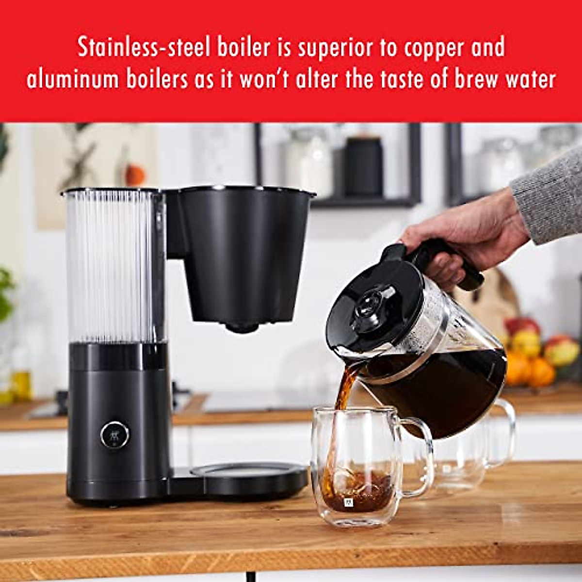 ZWILLING Enfinigy Glass Drip Coffee Maker 12 Cup, Awarded the SCA Golden Cup Standard, Black