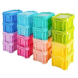 PTSGCAI Cute Small Plastic Box, Stackable Mini Plastic Storage Box with Lid, 8 Kinds of Macaron Color Plastic Organizer Container for Jewelry Beads Small Crafts Items Accessories - 16 Pack