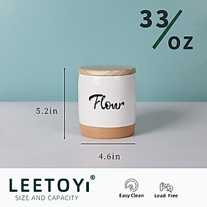 LEETOYI Ceramic Food Storage Containers with Lid,Modern Farmhouse Kitchen Decor, Countertop Food Storage Caddy Organizer, 33oz (Labeled Flour)