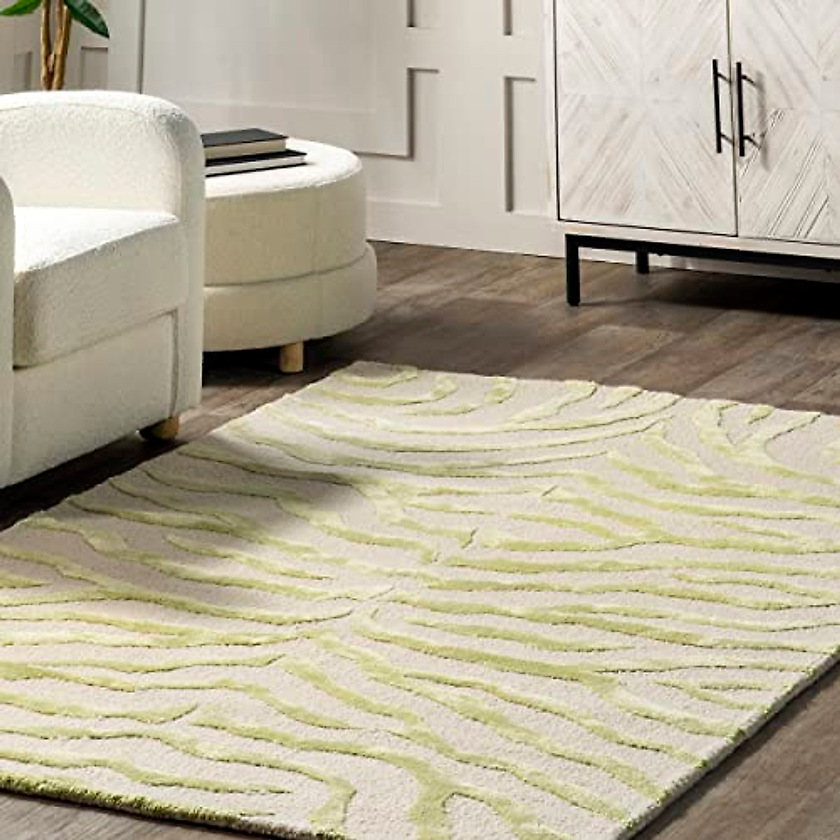 nuLOOM Zebra Hand Tufted Plush Wool Area Rug, 8' x 10', Green