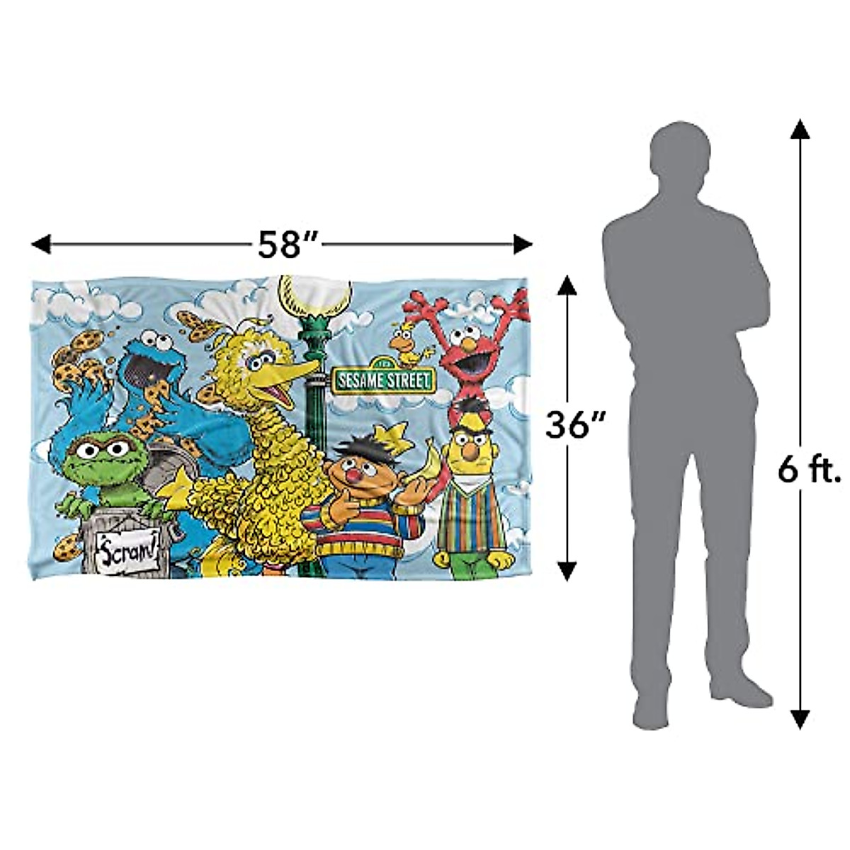 Sesame Street Retro Gang Officially Licensed Silky Touch Super Soft Throw Blanket 36" x 58"