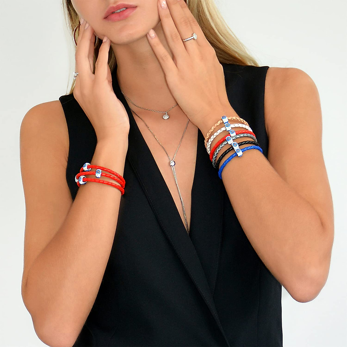 Evil Eye Leather Bracelet for Women-Stylish Protective Eye Bracelet Repels Negativity to Keep you Safe-Good Luck Protection-Made in USA our Beautiful Leather Evil Eye Jewelry Make Great Gifts - Red