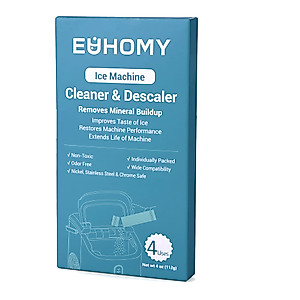 EUHOMY Ice Maker Cleaner & Descaler | 4 Use & Individually Packed | Ice Machine Cleaner with Organic Citric Acid Descaling Powder, Ideal for All Brands