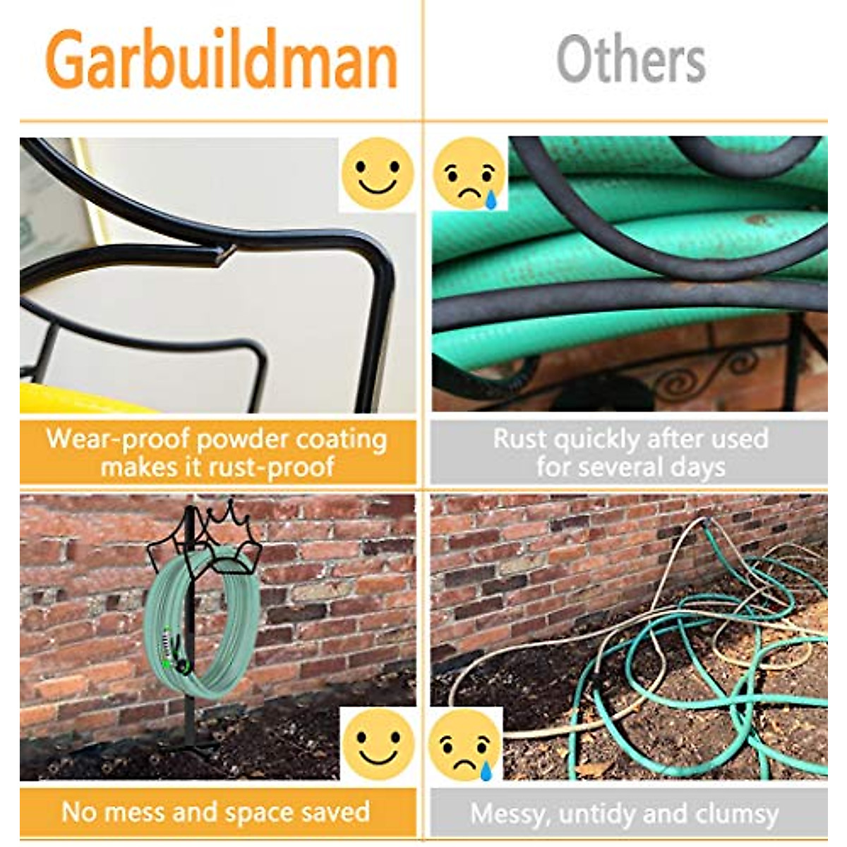 Garbuildman Freestanding Garden Hose Stand Holder - Metal Water Pipe Reel Rack for Outdoor, Shiny Black