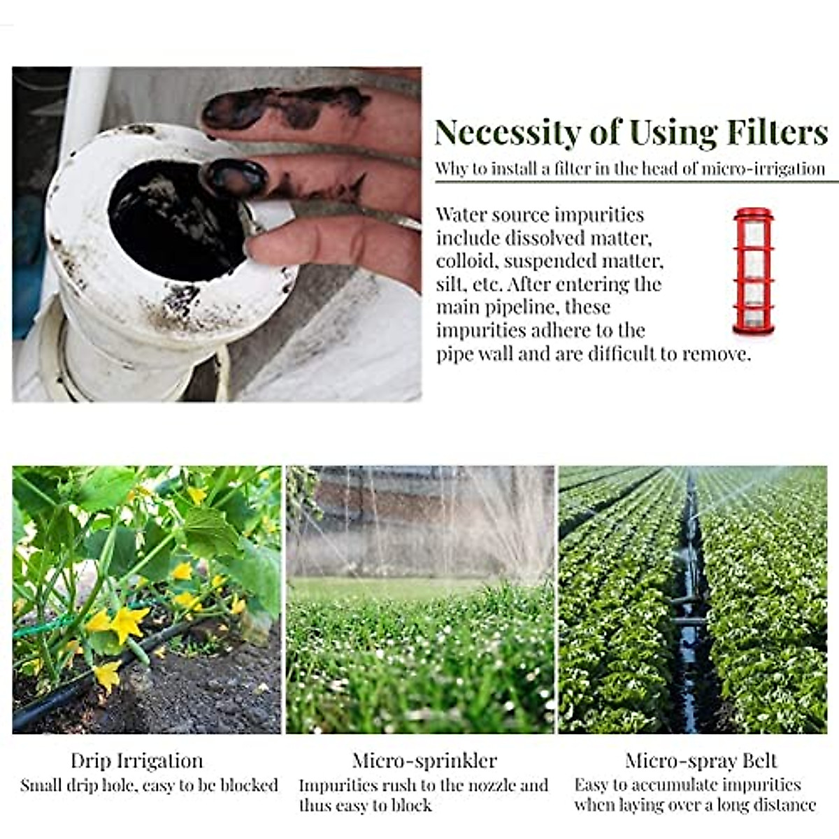 GOTOTOP 3/4" Inch Screen Irrigation Filter,Stainless Steel Water Filter Strainer 120 PSI, Mesh Conditioning Strainer,Drip Irrigation Tank Pool Pump for Garden Greenhouse Agricultural Drip