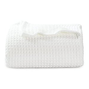 Bedsure 100% Cotton Throw Blankets for Couch - 405GSM Waffle Weave Blankets for All Seasons, Cozy and Soft Woven Blankets, Lightweight Fall Throw Blankets, White, 50x70 inches