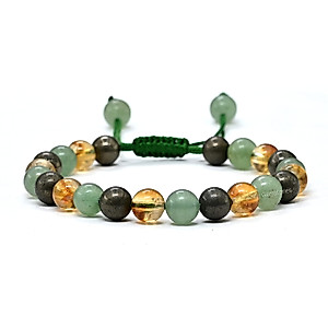 Money Wealth Success Bracelet - Pyrite Green Aventurine Citrine Bracelet Set for Men Women Healing Calming Anxiety Stress Relief Gifts Pulseras Para Hombres Mujer Stocking Stuffers (Adjustable)