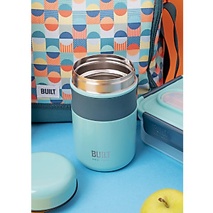 Built Double Wall Vacuum Insulated Food Flask for Hot and Cold Foods, Stainless Steel, Teal, 490 ml