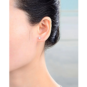 1 Pair Adabele Real 925 Sterling Silver April Birthstone Round Cut Stud Earrings 4mm Small Cute Cubic Zirconia Clear Diamond Stone Solitaire Anniversary Birthday Gift SSE78-4