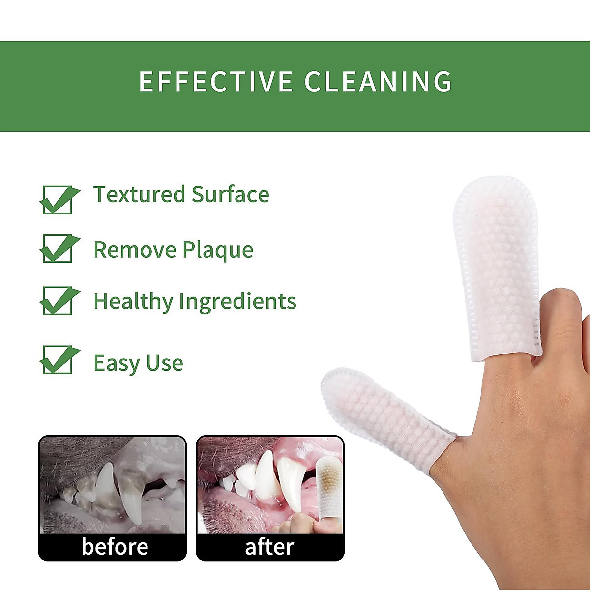 ANCONOVA Pet Teeth Disposable Gentle Cleaning Wipes Multifunctional, Finger Toothbrush for Dogs & Cats Bad Breath Eliminator Removing Plaque & Tartar Buildup No-Rinse Gum Care Pet Wipes 55