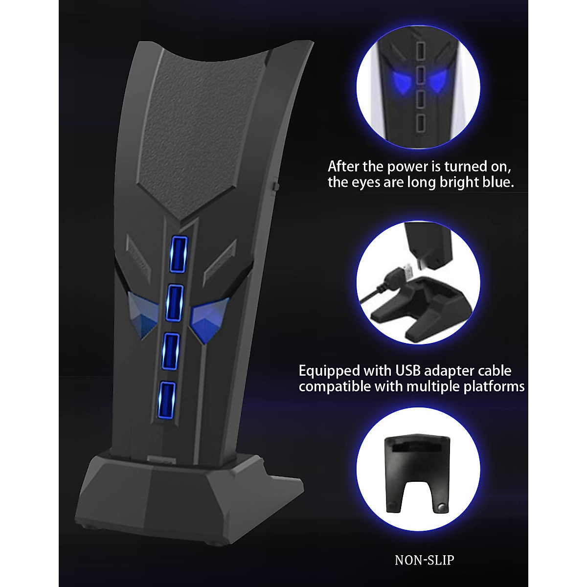 Joso USB Hub for PS5 with Glowing Eyes, High-Speed Expansion Hub Charger Splitter Adapter with 4 USB Ports + USB Adapter Cable, Multi-Platform Compatible with PS4, Mac OS, PC, Laptop, Plug and Play