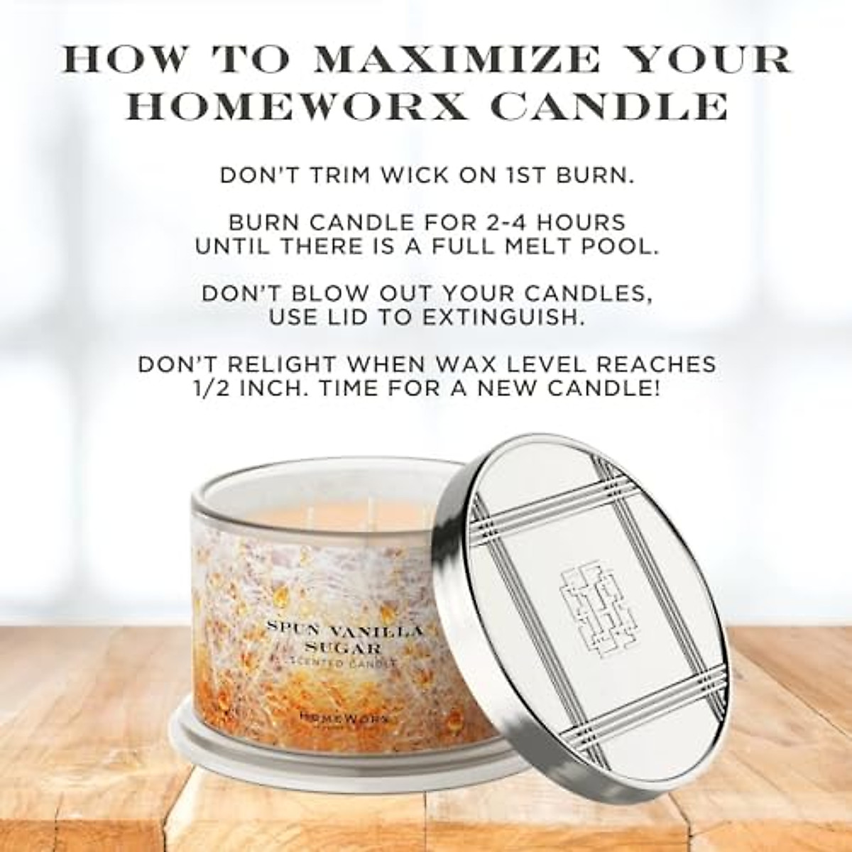 Premium Scented 18oz Candle - HomeWorx by Slatkin & Co - Spun Vanilla Sugar - 4 Wicks - Long-Lasting Jar Candle, 30-55 Hours Clean Burn Time - Vanilla Sugar, Caramel, hint of Citrus