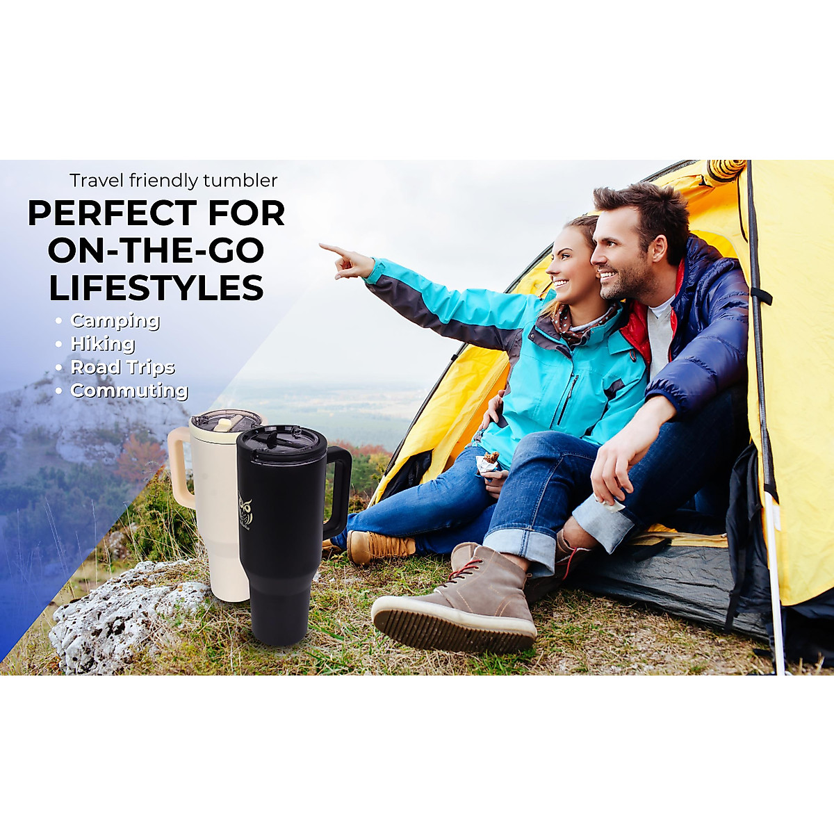 WILANKAR Tumbler 40oz Water Bottle with Lid, Handle & Flip Straw – Leakproof, Cup Holder-Friendly Travel Cup, Insulated Stainless Steel, Dishwasher-Safe, BPA-Free (Cream)