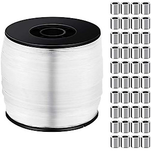 Sumind Strong Clear Picture Hanging Wire Invisible Picture Frame Fishing Wire up to 100 Lbs 656 Feet Monofilament Fishing Line with Aluminum Crimping Loop Sleeves(2 Roll,0.8 mm)