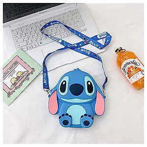 Kawaii Stitch Crossbody Bag with Adjustable Shoulder Strap, Handbag with Zipper Cute Anime Stitch Coin Wallet Purse Shoulder Bag Coin Pouch Accessories Money Bag for Students Teens Girls Boys -Blue