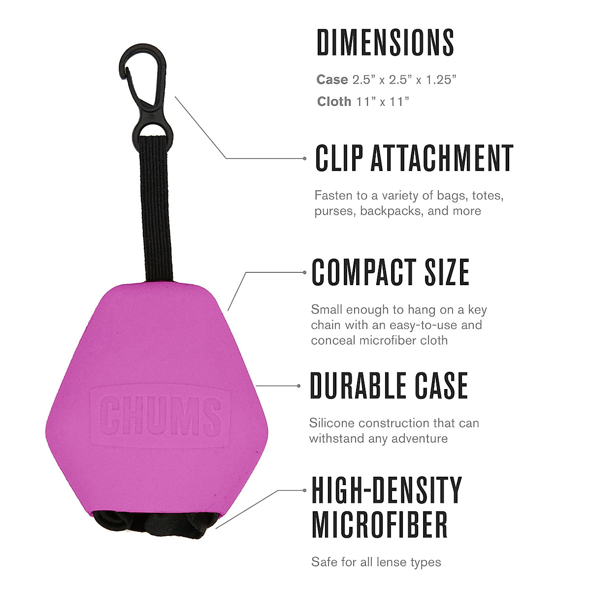 Chums Pouch XL Microfiber Lens Cloth - Portable Lens & Screen Cleaner Cloth Keychain (Very Berry)