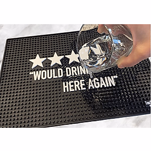 Would Drink Here Again 17.7" x 11.8" Funny Bar Spill Mat Rail Countertop Accessory Home Pub Decor Slip Resistant Durable Thick Bar Covering for Craft Brewery Kitchen Cafe and Restaurant Accent