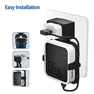 VOMENC Outlet Wall Mount Hanger for Blink Sync Module 2, Mounting Bracket Holder for Blink Outdoor and Indoor Security Camera Mount with Cable (Black 2Pack)