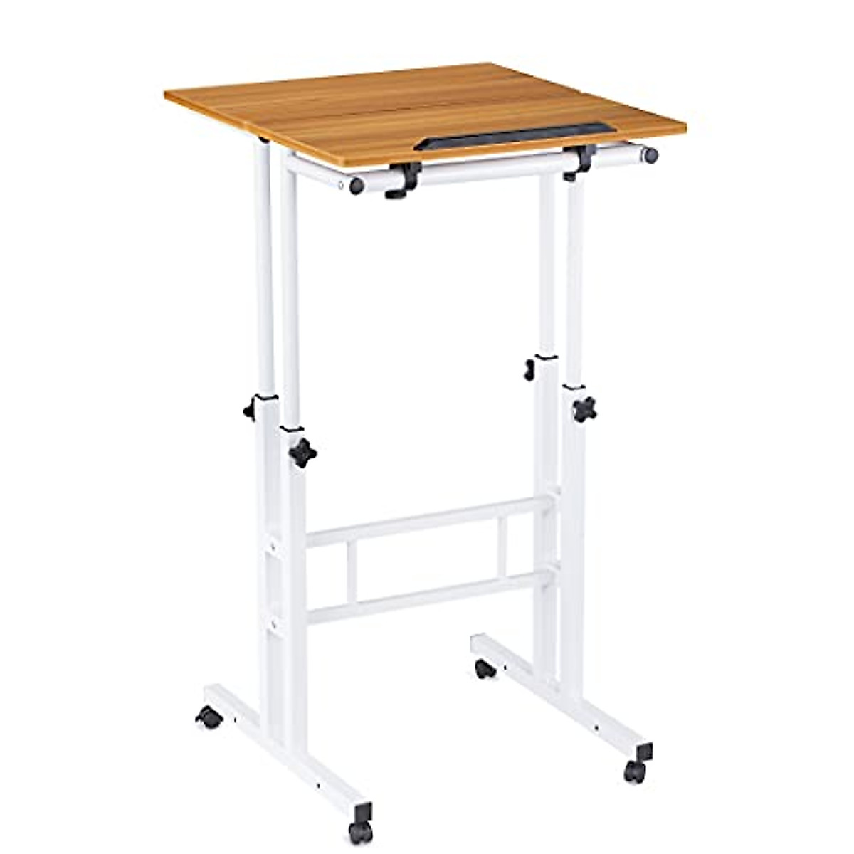 Collections Etc 2-Tier Standing Adjustable-Height Office Rolling Desk