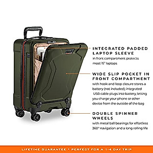 Briggs & Riley Torq Hardside Carry On Luggage with Spinner Wheels 22 inch. USB Charging Port, TSA-Friendly Locks, Easy Access Hinged Front Pocket, Green