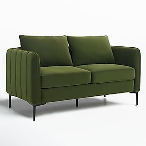 Linyuanwai Velvet Loveseat Sofa, 50" Modern 2 Seaters Couch Comfy Upholstered Love Seat with 2 Pillows Metal Legs for Livingroom,Bedroom, Apartment,Small Space, Green