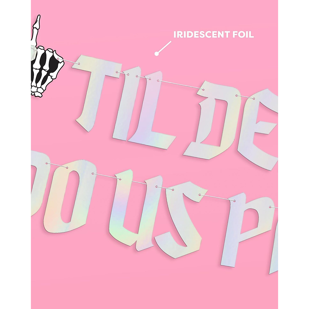 xo, Fetti Til Death Do Us Party Fringe Banner - Black and Iridescent, 5 Ft. | Bachelorette Party Decoration, Gothic Bach, Bridesmaid Favor, Rock Bride to Be Gift, Bridal Shower Supplies, Photobooth Backdrop