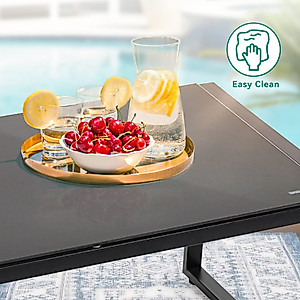 YITAHOME 4-Piece Outdoor Wicker Patio Conversation Furniture Set, All-Weather Wicker Bistro Rattan Loveseat Set with Wooden Armrests, Metal Side Table and Cushions for Backyard, Balcony, Deck, Black