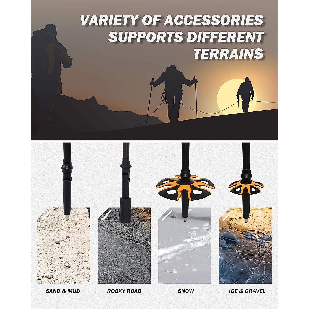 G2 Trekking Hiking Poles Telescopic/Aluminum Alloy/Comfort BMM Handle/Auto-Adjustable Strap/Quick Flip Lock/Snow Baskets Attached (Pack of 2 Poles), Orange