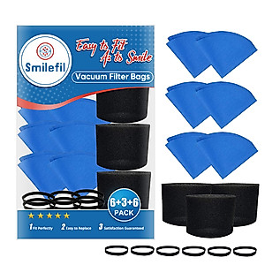 Smilefil 3 Pieces of 90585 Foam Filter Sleeves, 6 Pieces of Shop Vac Reusable 9010700 Dry Filter Disc Bags & 6 Retaining Bands, for Most Shop-Vac Wet/Dry Shop Vacuum Cleaners