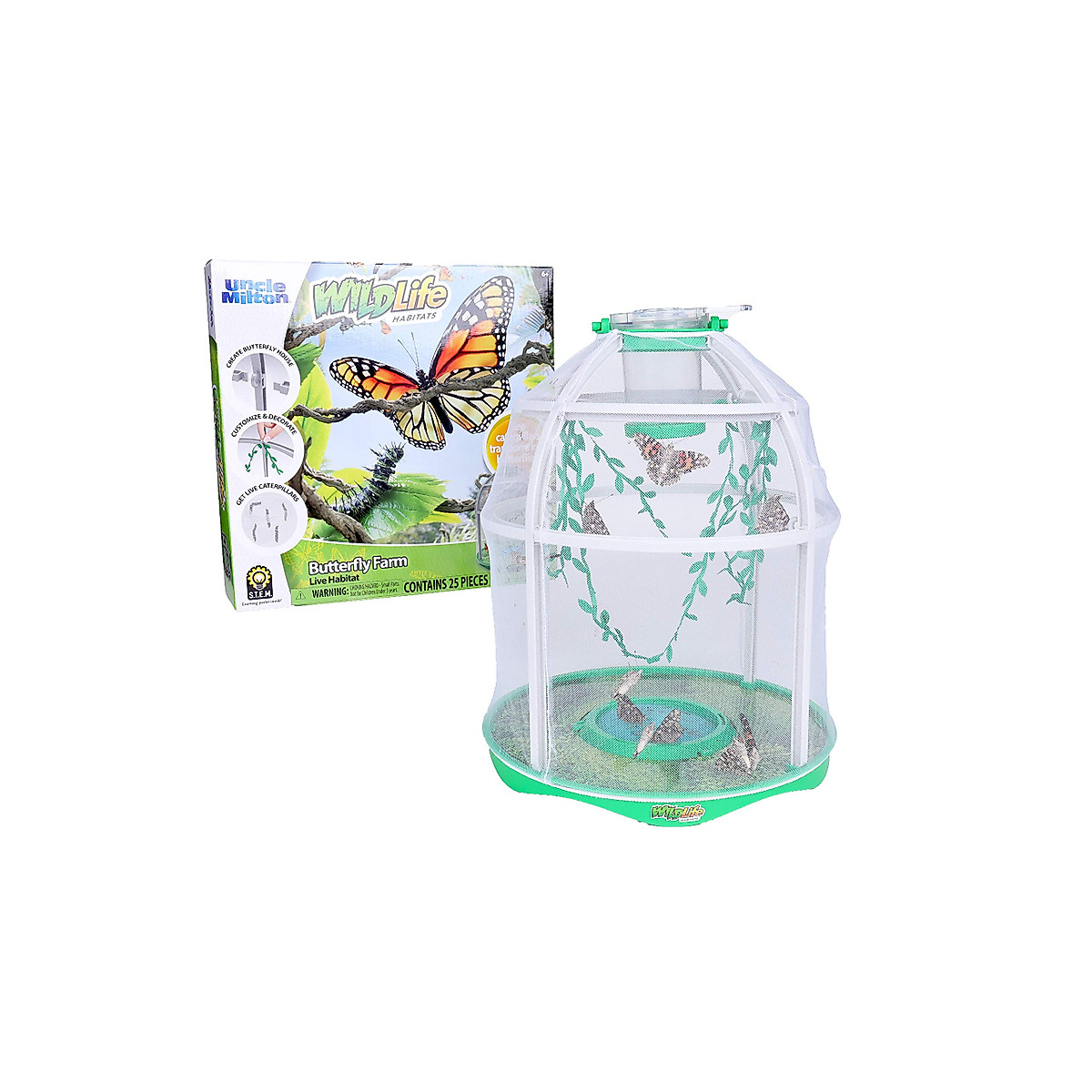 Uncle Milton Butterfly Farm Live Habitat - Observe Caterpillars Transform Into Butterflies, STEM Toy, Great Gifts for Boys & Girls Ages 6+