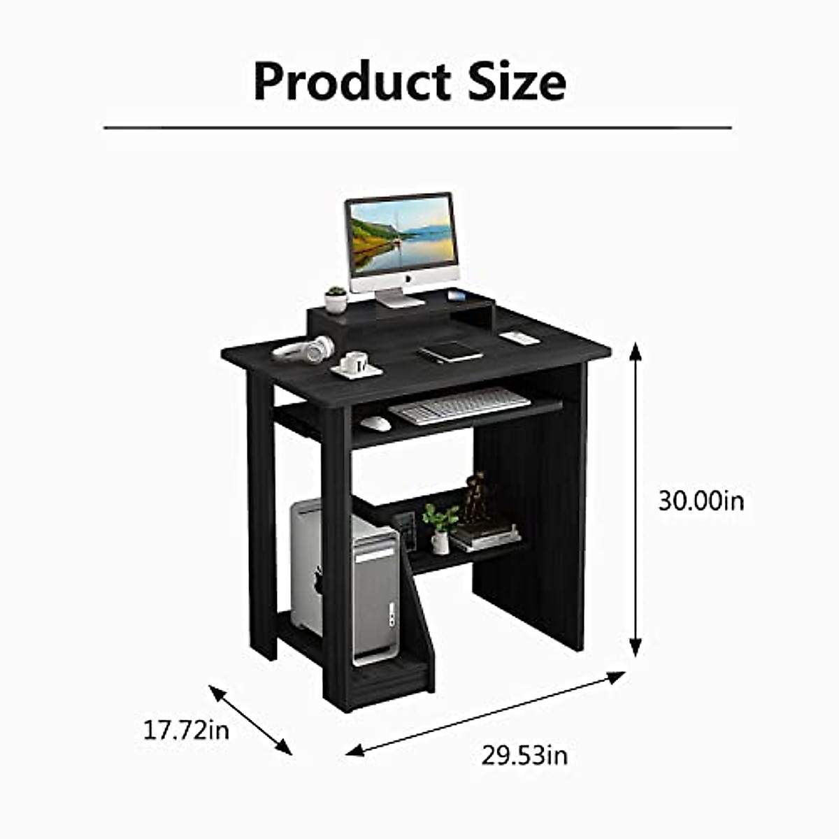 ALISENED Home Office Computer Desk with Monitor Stand Keyboard Tray, 29.5 Inch Study Writing Desk Small PC Laptop Table with Storage Shelves, Modern Workstation for Small Spaces Save Space