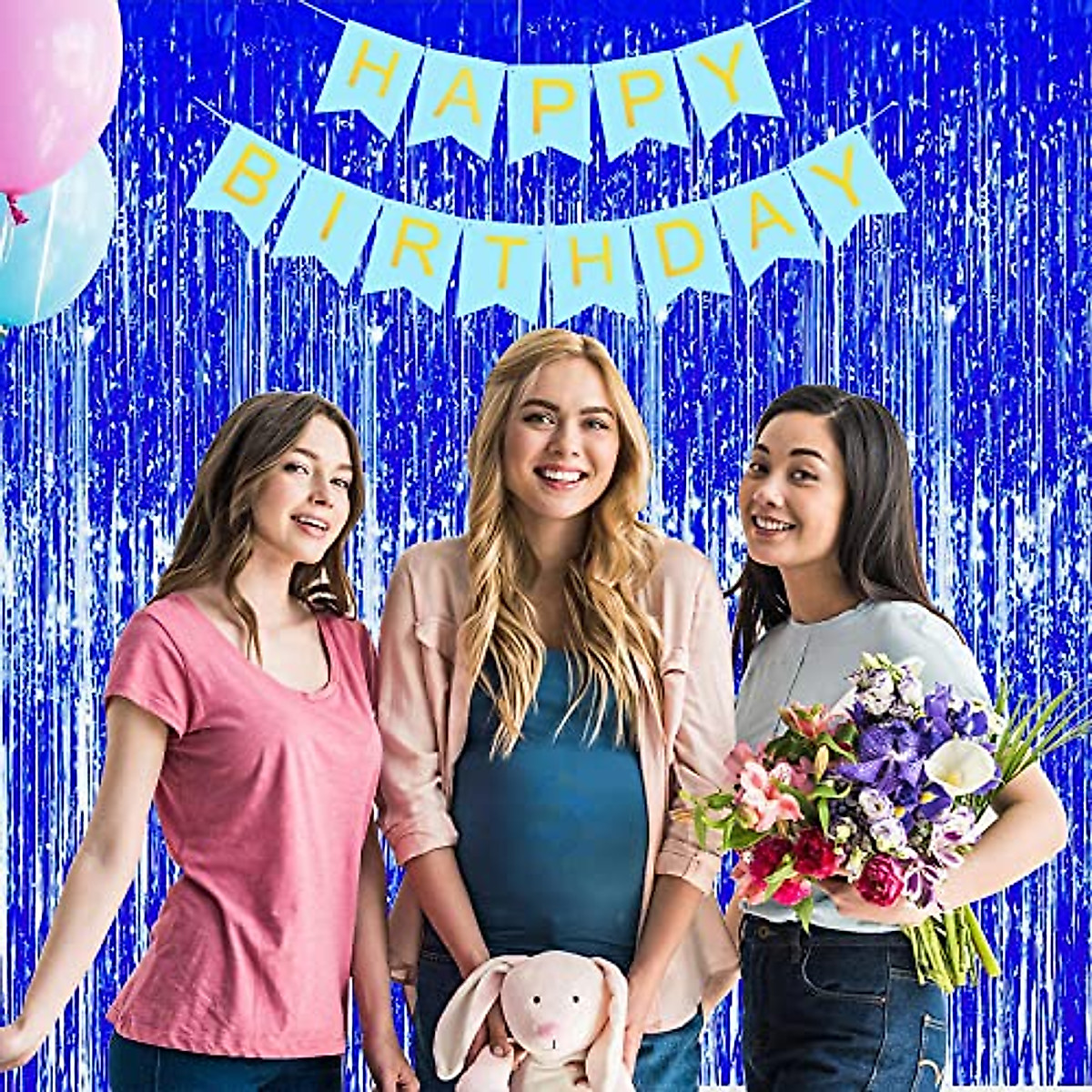 3Pcs Blue Metallic Tinsel Foil Fringe Curtains,3.28ft x 6.56ft Blue Photo Booth Backdrop Streamer Curtain,Photo Booth Props,Ideal Bachelorette Party Supplies,Birthday,Christmas,New Year Decorations