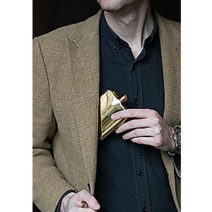 Viski Gold, Stainless Steel Screw Top 14K Plated Liquor Flask for Women and Men, 6 Ounces, Set of 1