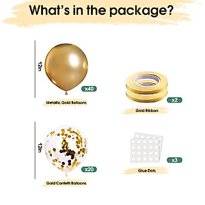 OHugs Gold Balloons - 65 Pcs Set of 12 Inch 40 Metallic Gold Balloons & 20 Confetti Balloons for Baby Shower Decorations, Birthday Party Balloons Wedding Celebrations, Funeral, Engagement, Graduation