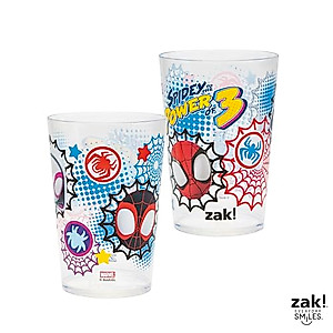 Zak Designs Marvel Spider-Man Nesting Tumbler Set for At Home, 14.5oz Non-BPA Plastic Cups, 4-Pack (Spidey and His Amazing Friends)