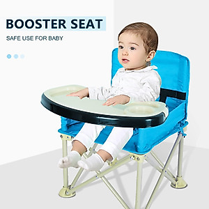 Travel Booster Seat & Activity Chair Folding Portable High Chair for Eating Dining, Camping, Park, Beach or Grandma Use, 2 Oversized Removable Tray with Cup Holder for 6-36 Months Baby(Lvory