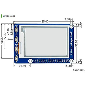 2.7inch E-Ink Display HAT,264x176 Pixel Black,White Two-Color 3.3V/5V E-Paper Screen LCD for Raspberry Pi 4B/3B+/3B/2B/Zero/Zero W/Zero WH and Jetson Nano SPI Interface Support Full Refresh