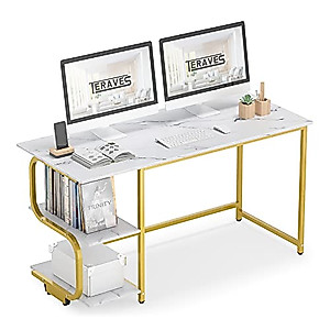 Teraves Reversible Computer Desk for Small Spaces,Small Desk with Shelves,47 inch Gaming Desk Office Desk Bedroom Desk for Home Office