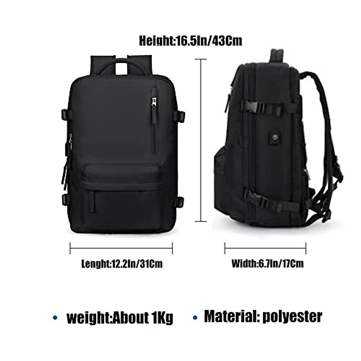 Large Travel Backpack for Women,Carry On Backpack,Laptop Backpack for Hiking,College Bookbag,Outdoor Sports Bag,Casual Daypack with USB Port & Shoe Compartment,Fits 17 Inch,Men & Lady,Black