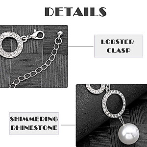 ELABEST Sparkly Rhinestone Necklace Pearl Necklace Crystal Choker Circle Necklace Trendy Tennis Chain Dainty Wedding Bridal Bridesmaid Jewelry for Women (Silver)