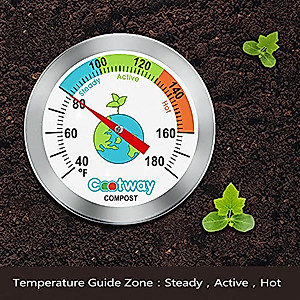 Compost Thermometer, Backyard Compost Thermometer 5" Stem Long, 2 Inch Dial Soil Thermometer, Easy Reading & Accurate, Sturdy Stainless Steel, with Composting Temperature Guide, 40-180 Degrees F