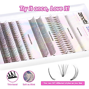 Individual Lashes Manga Lashes Individual Cluster Lashes 320pcs Mixed Pack, DIY Eyelash Extensions 5-16mm Mixed Length zenotti False Eyelashes Natural Look Reusable Super Thin Band C Curl Lower Bottom Lash Fairy Style A Shape Fish Tail Mixed Lash Clusters