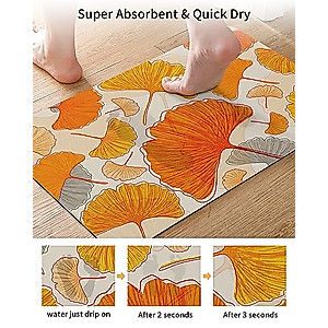 Fall Leaves Bath Mat for Tub,Non Slip Bathroom Floor Runner Rug Quick Dry & Absorbent Diatomaceous Earth Kitchen Room Shower Sink Washable Doormat,Retro Middle Century Orange Yellow Leaf 18"x30"