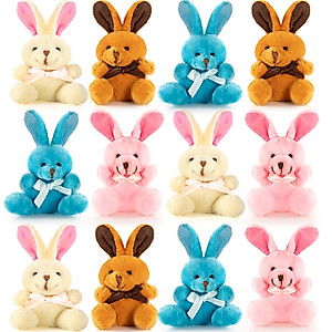 PREXTEX Plush Bunny Rabbit Stuffed Animal Filled 3'' Colorful Easter Eggs - 12 Soft Baby Stuffed Animals Plush Toys | Easter Basket Surprise Bunny Toys