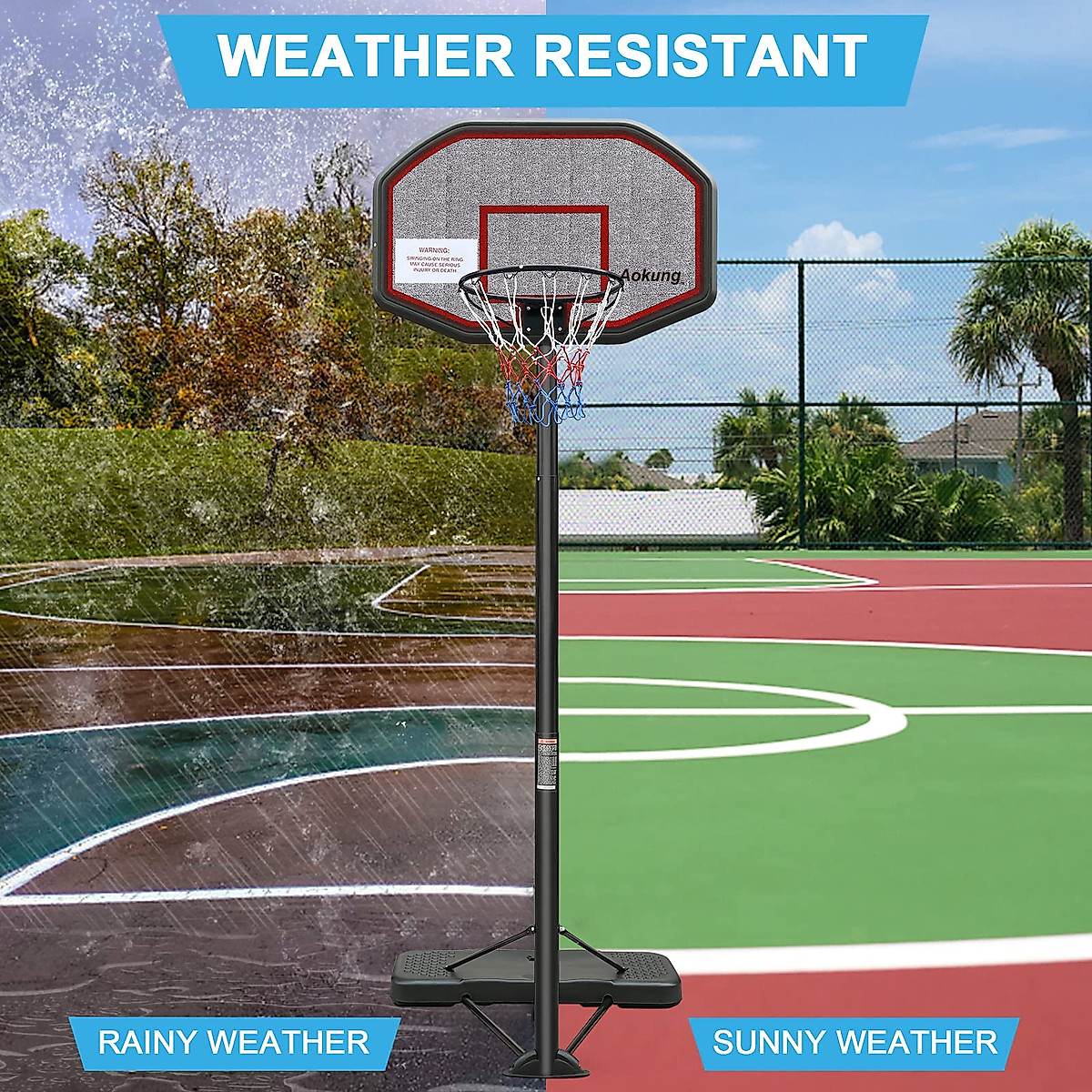 aokung Family Portable Basketball Hoop & Goals with 43" Impact Backboard Basketball System Height Adjustable 6.5ft - 10ft for Youth and Adults Indoor Outdoor