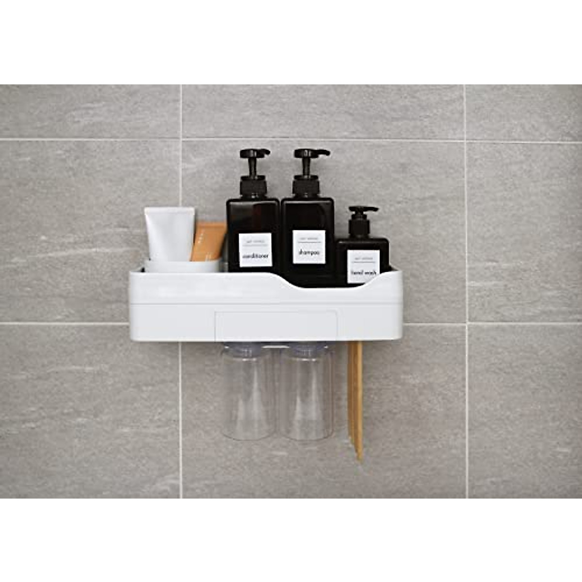 Shower Shelf Wall Mounted, No Drilling, Adhesive Bathroom Shower Caddy, Bathroom Storage Organizer, Toothbrush Holders/White