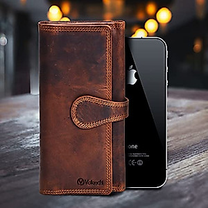 RFID Leather Clutch Wallet for Women-Credit Card Slots Coin Purse with ID Window (COGNAC VINTAGE)