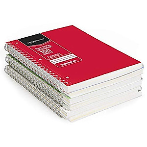 Amazon Basics Wide Ruled Wirebound 3-Subject 150-Sheet Notebook with Pocket Divider - Pack of 6, 10.5 x 8 Inch, Multi-Color